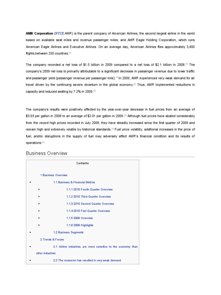 AMR Corporation: 2009-2010 Financial Overview | PDF | Airlines ...