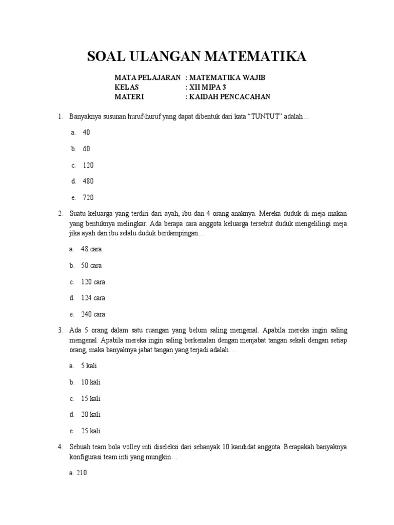 Soal Kaidah Pencacahan | PDF | Olahraga & Rekreasi | Griya & Taman