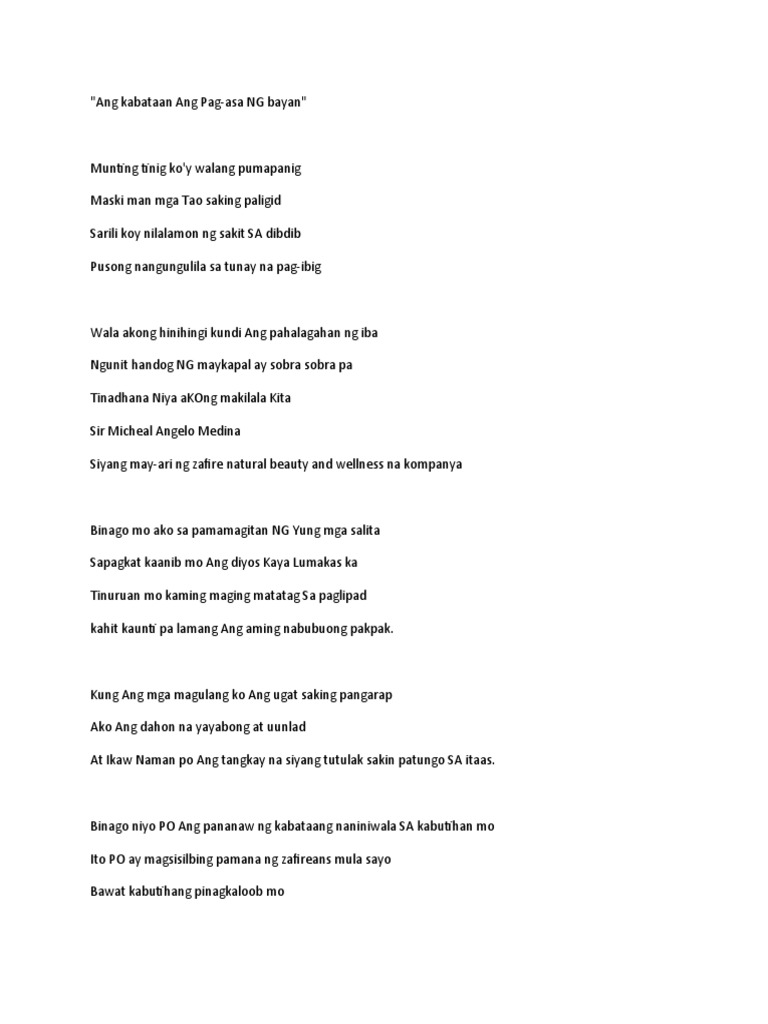 Ang Kabataan Ang Pag-Asa NG Bayan (Tula) | PDF
