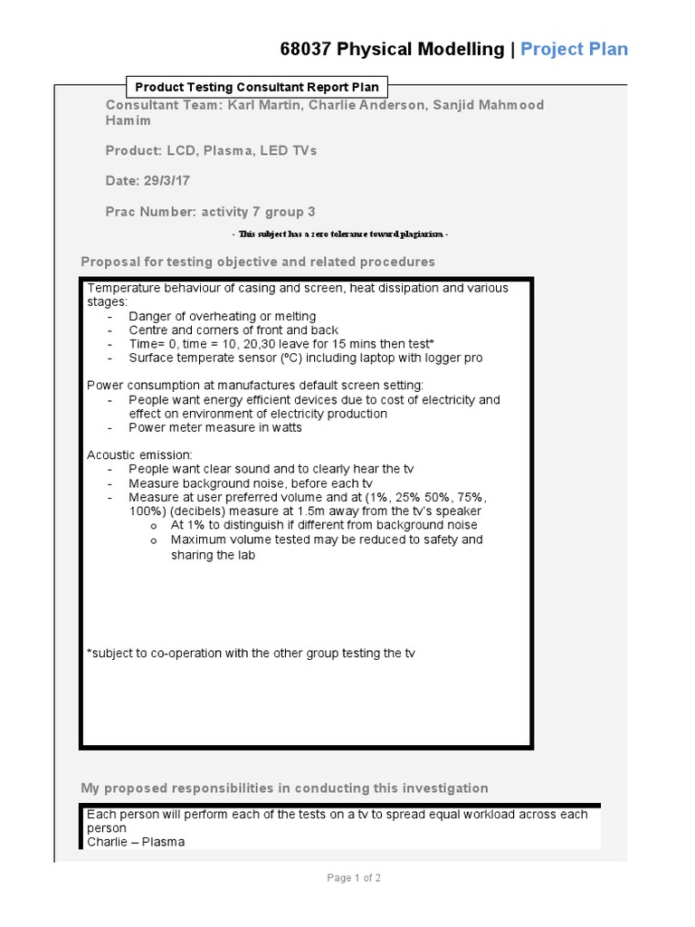 Physical Modelling - : Project Plan | PDF