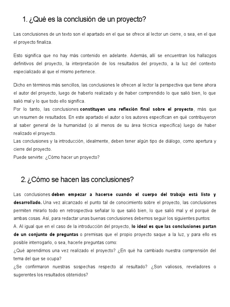Cómo redactar conclusiones de proyectos | PDF | Información | Conocimiento