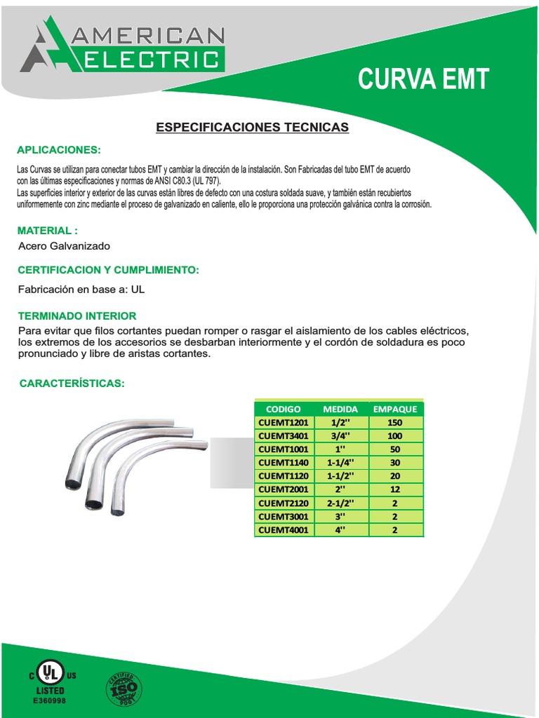 Ficha Tecnica CURVA EMT | PDF