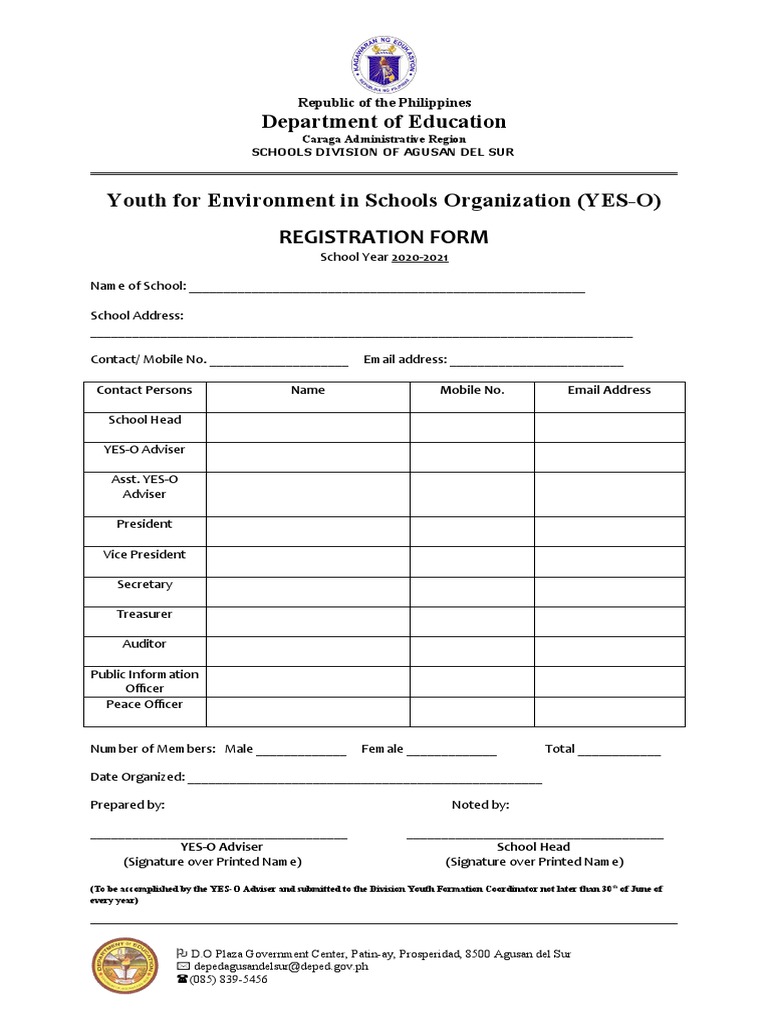 YES-O Registration Form 2020-2021 | PDF