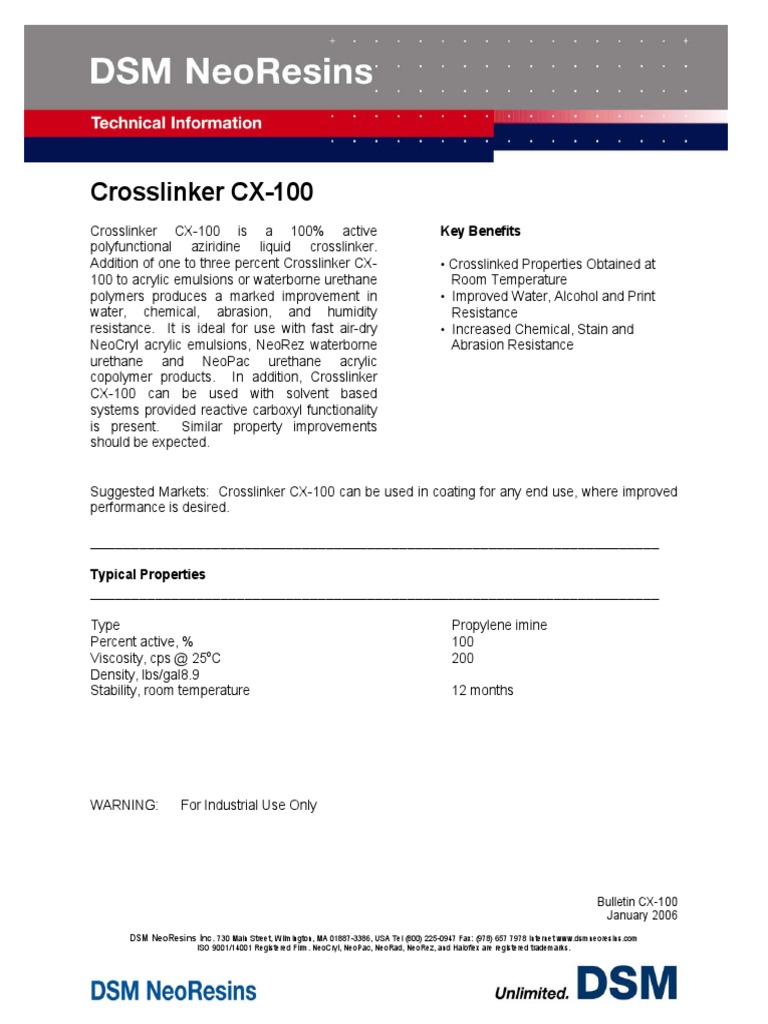Crosslinker CX-100: Key Benefits | PDF | Cross Link | Toxicity