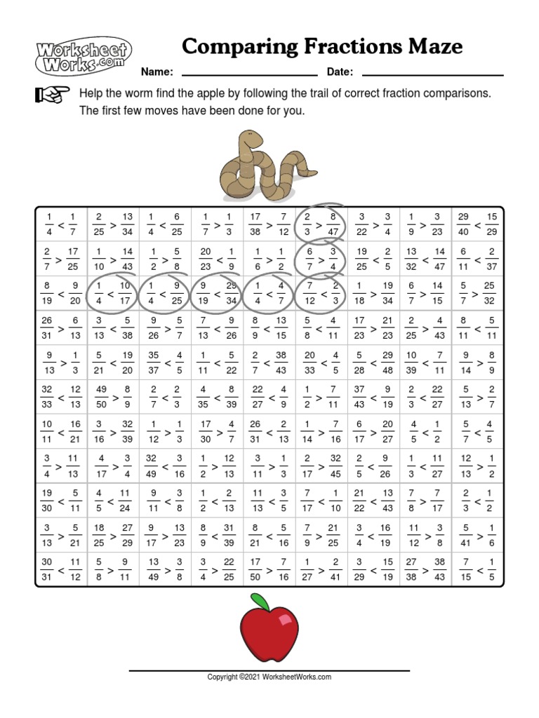 Comparing Fractions Maze: Name: Date | PDF