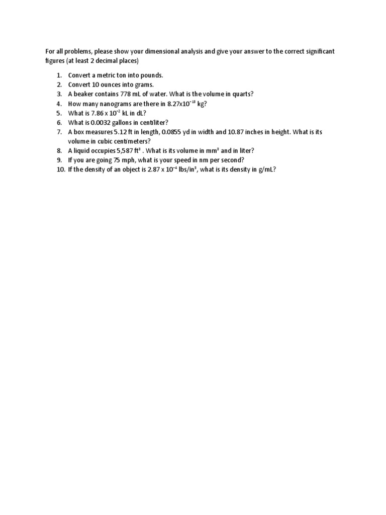 Metric Unit Conversion Problems | PDF