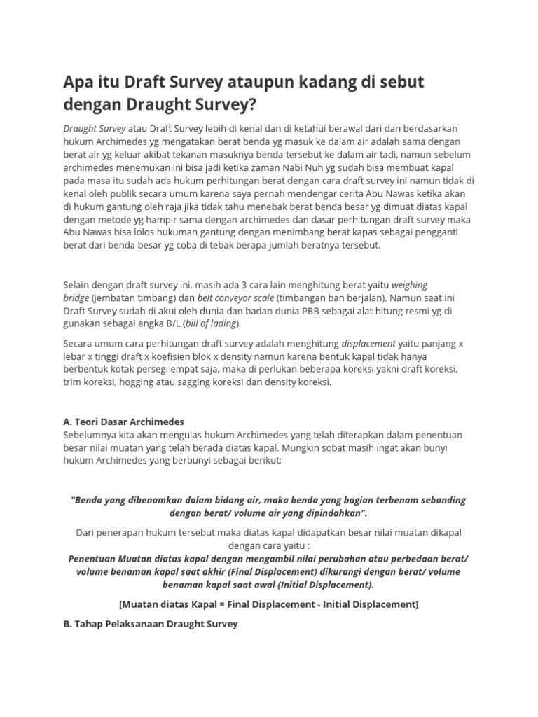 Apa Itu Draft Survey Ataupun Kadang Di Sebut Dengan Draught Survey | PDF | Hukum | Sains ...