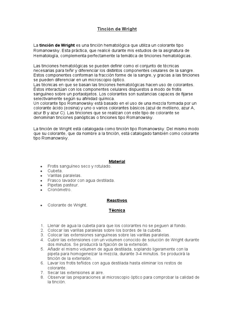 Tinción de Wright | PDF | Tinción | Microscopía