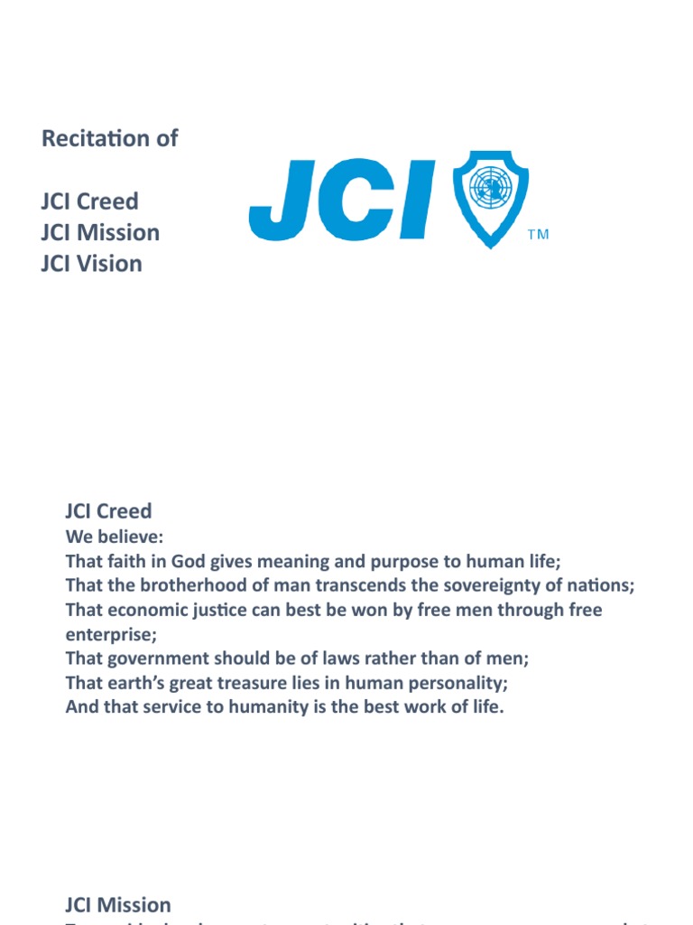 Recitation of JCI Creed JCI Mission JCI Vision | PDF