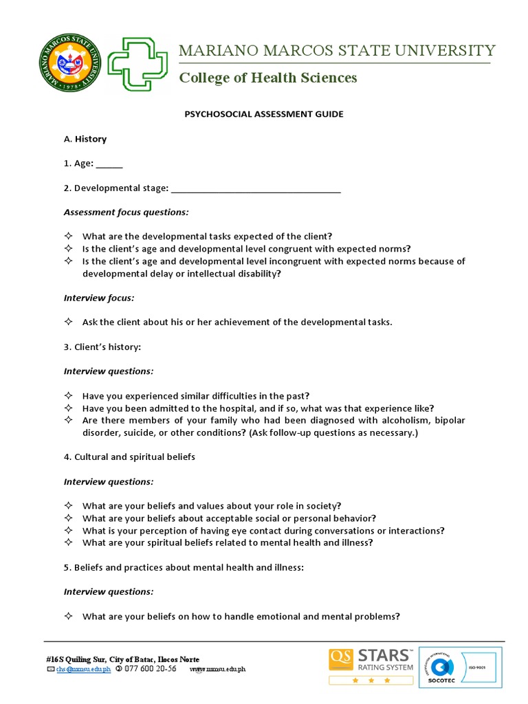 MMSU Psychosocial Assessment Guide | PDF | Mental Disorder ...