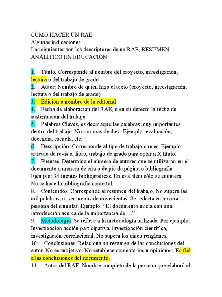 Guía para elaborar un RAE | PDF