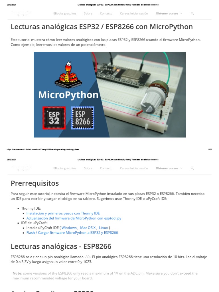 Lecturas Analógicas Esp32 Esp8266 Con Micropython Tutoriales Aleatorios De Nerds Pdf 6448