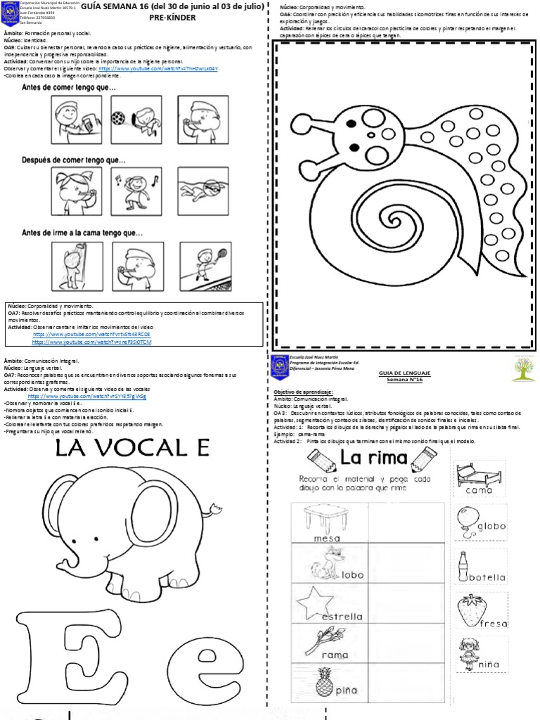 Actividades Educativas Pre-Kínder Semana 16 | PDF | Educación de la ...