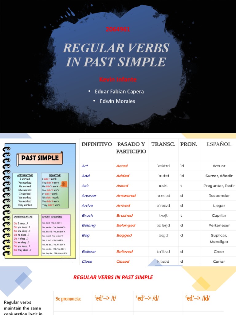 Regular Verbs in Past Simple: - Edwin Morales - Eduar Fabian Capera | PDF