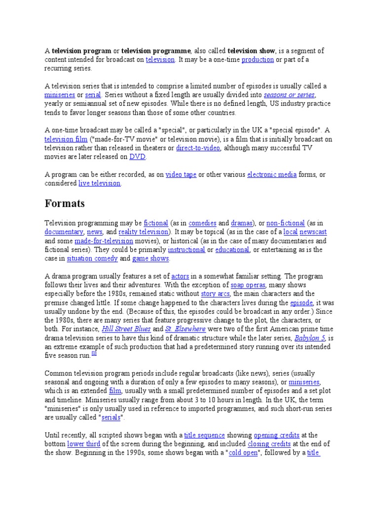 A Television Program or Television Programme | PDF | Television | Media ...