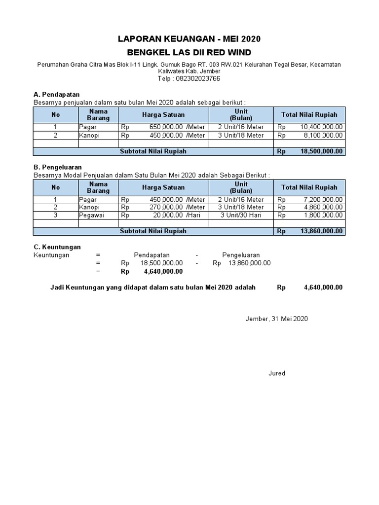 Laporan Keuangan Bengkel Las | PDF