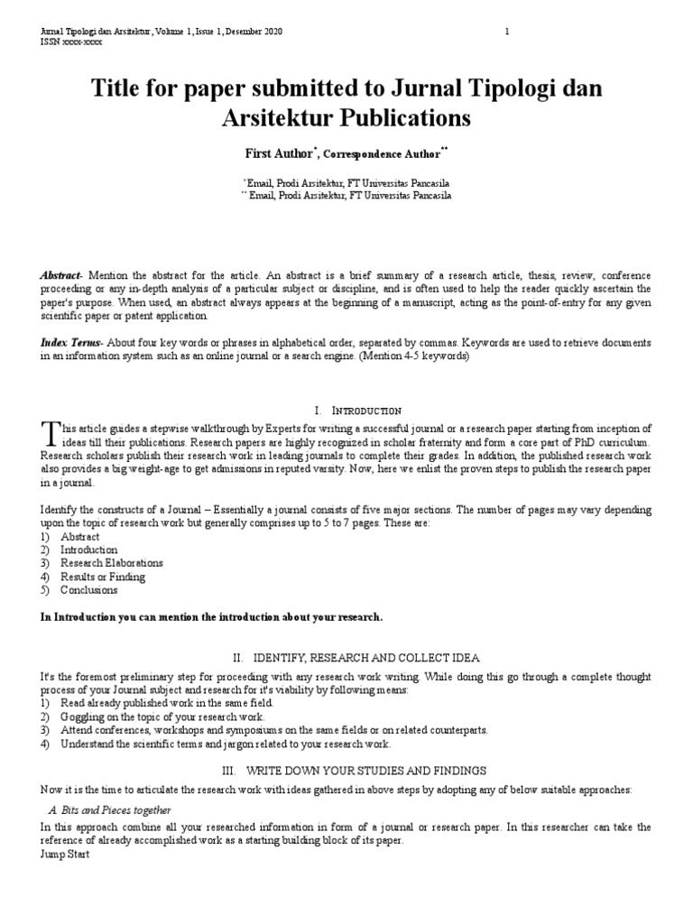 Title For Paper Submitted To Jurnal Tipologi Dan Arsitektur ...