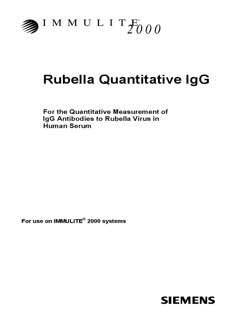 Rubella Quantitative IgG - IMMULITE 2000 Systems | PDF | Serology ...