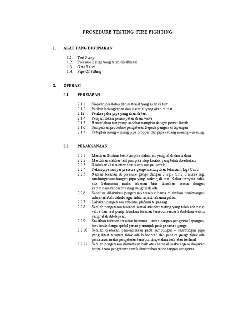 PROSEDURE Testing Pipa Fire Fighting | PDF