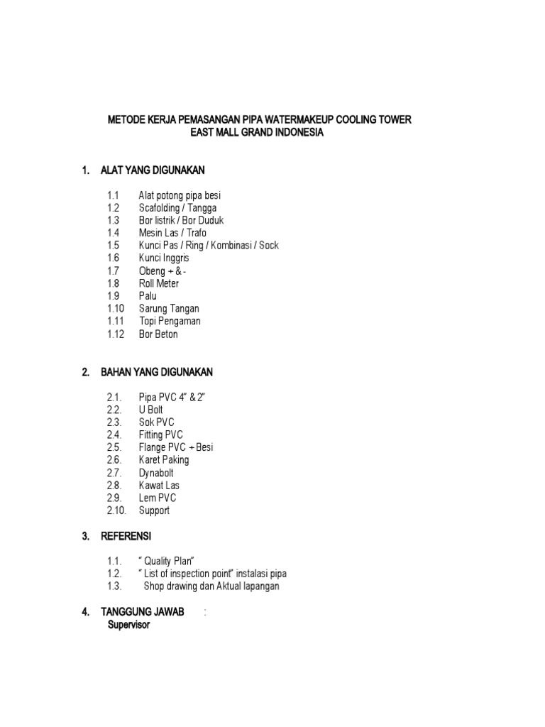 Metode Kerja Pekerjaan Pipa Water Makeup CT | PDF | Griya & Taman | Sains & Matematika