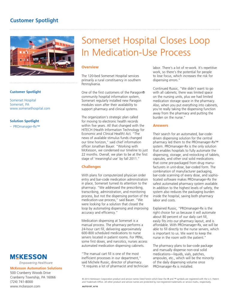 Somerset Hospital Uses The PROmanager-Rx Automated Dispensing System To ...