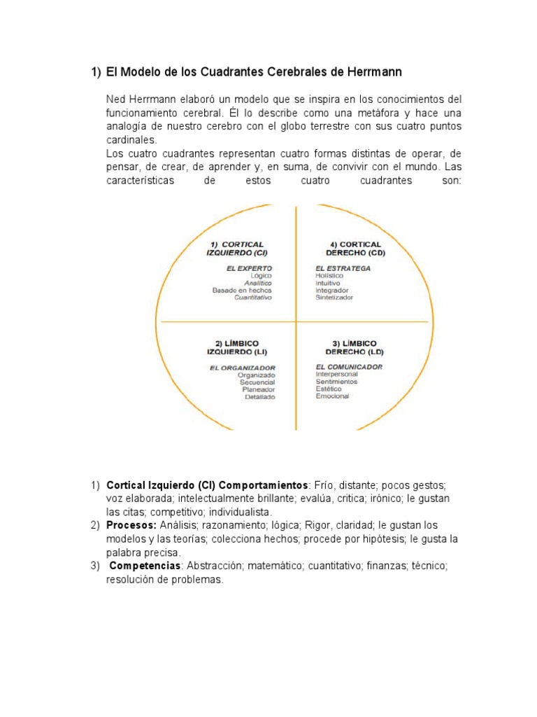 El Modelo de Los Cuadrantes Cerebrales de Herrmann | PDF | Inteligencia ...