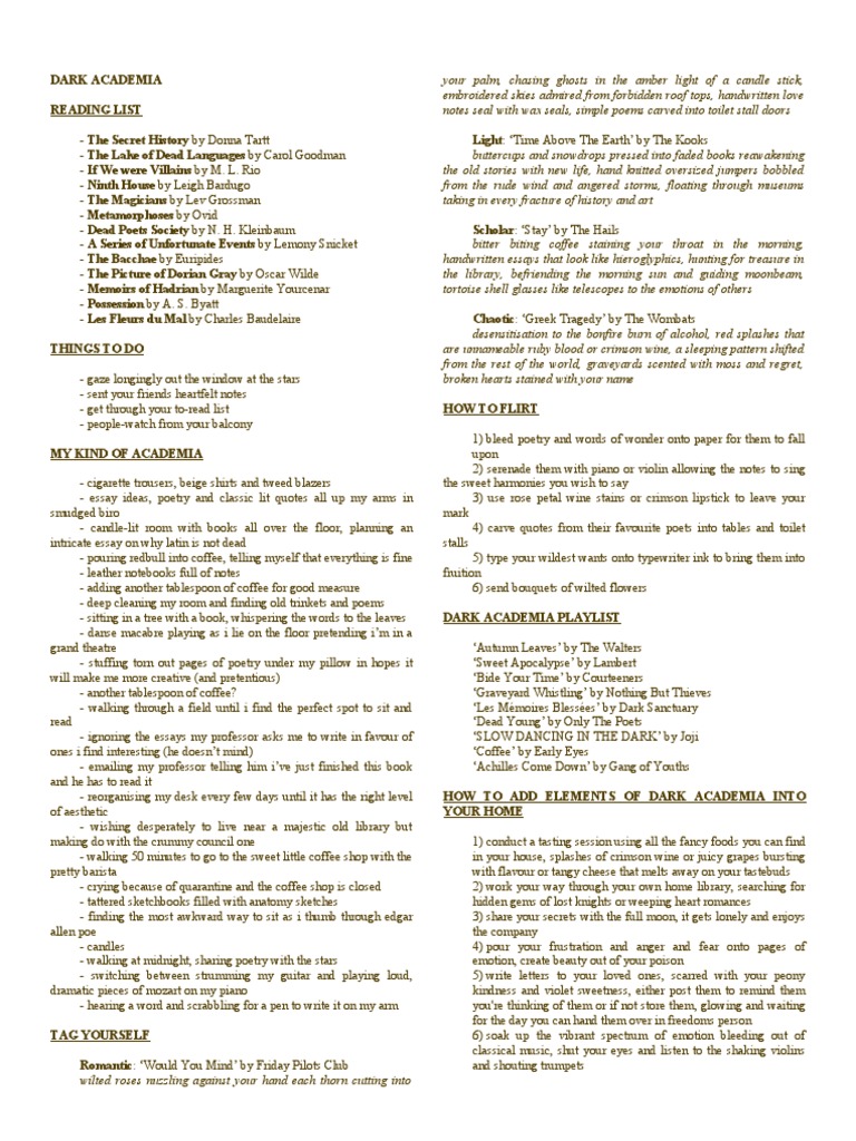 Dark Academia | PDF | Entertainment (General) | Poetry