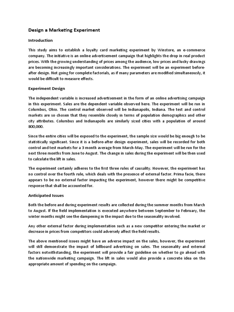 Design A Marketing Experiment | PDF | Experiment | Advertising