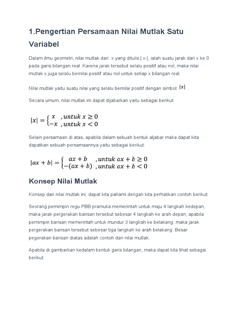 Persamaan Nilai Mutlak: Konsep dan Sifat | PDF | Metode & Bahan Ajar