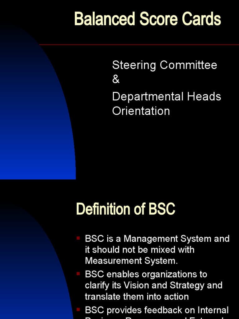 Balanced Score Cards: Steering Committee & Departmental Heads ...