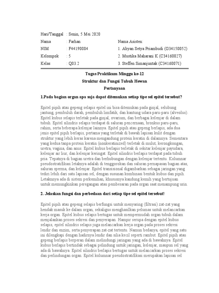 Farhan - F44190084 - Struktur Dan Fungsi Tubuh Hewan | PDF