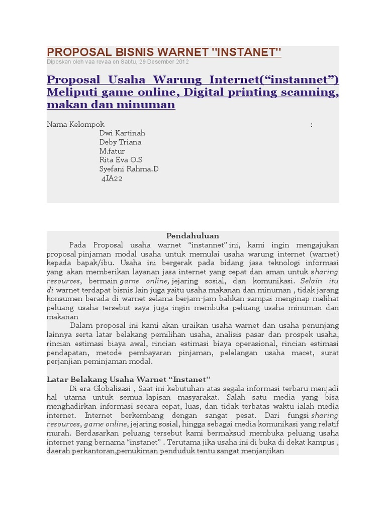 Contoh Business Plan Warnet | PDF