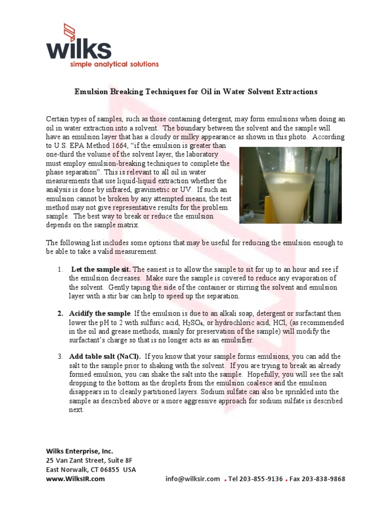 Emulsion Breaking Techniques Explained | PDF | Emulsion | Chemical ...