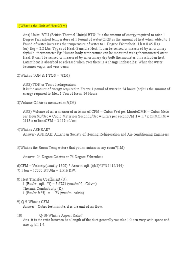 Hvac Question and Ans | PDF | Science & Mathematics