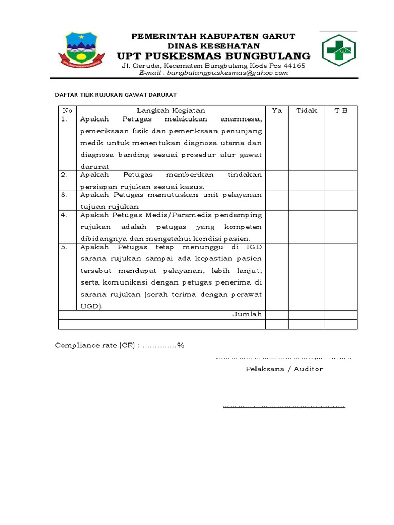 Daftar Tilik Rujukan Gawat Darurat | PDF