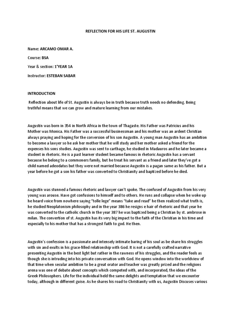 Reflection For His Life ST | PDF | Augustine Of Hippo | Religion And Belief