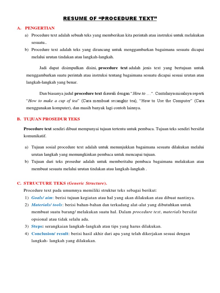 Kelas Xii Resume of Procedure Text | PDF
