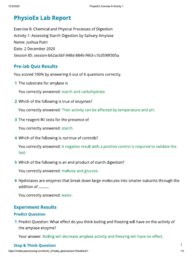 PhysioEx Exercise 8 Activity 1 | PDF