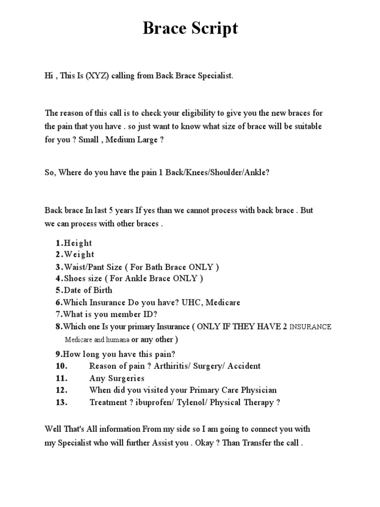 Brace Script: Insurance Medicare and Humana | PDF
