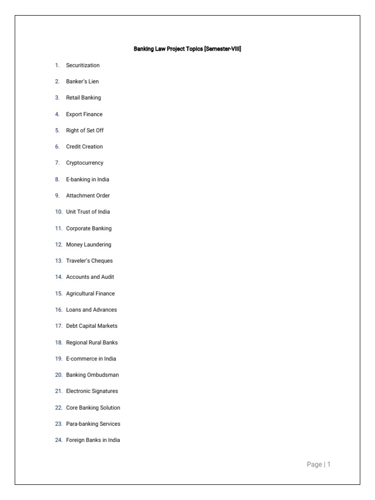 Banking Law Project Topics List | PDF