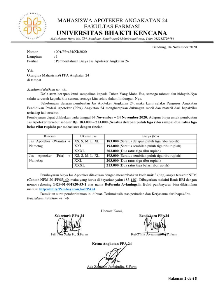 001 Surat Pemberitahuan Jas Apoteker & Nametag | PDF