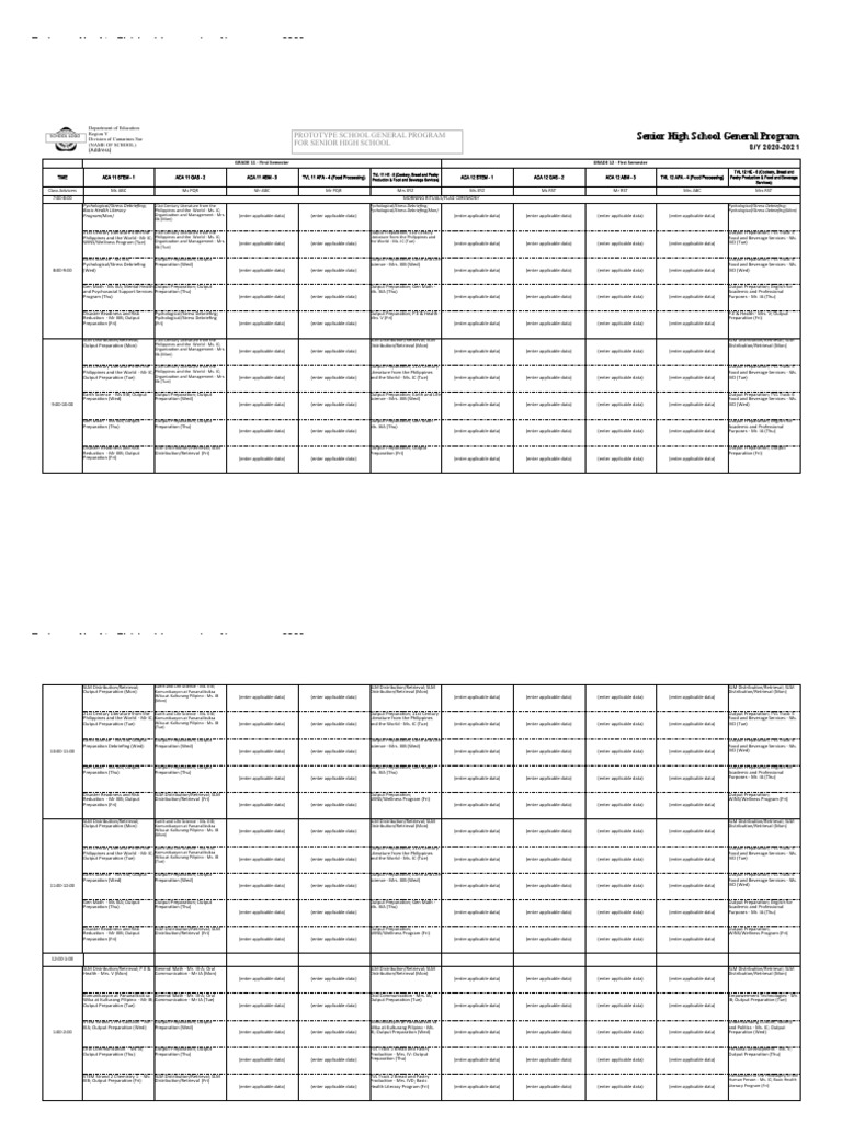 Senior High School Program Schedule | PDF | Business