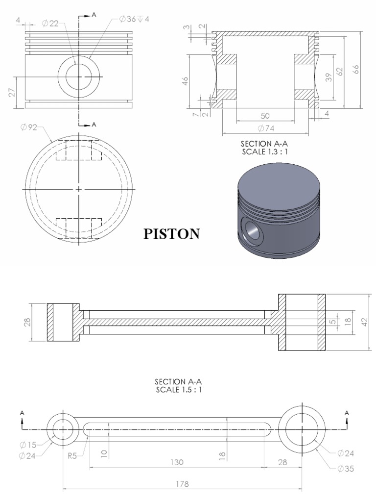 Piston: Section A-A SCALE 1.3: 1 | PDF | Piston | Machines