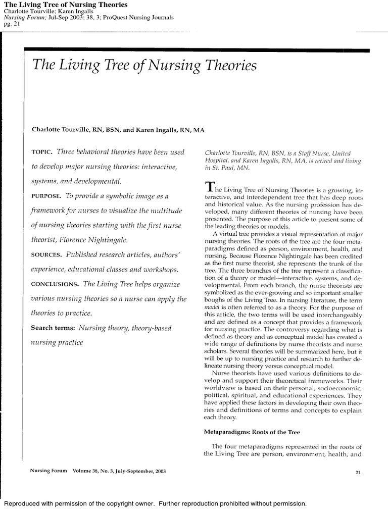 The Living Tree of Nursing Theories | PDF