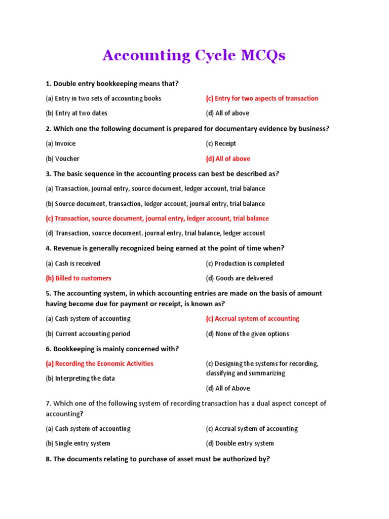 Accounting Cycle MCQs | PDF | Bookkeeping | Debits And Credits