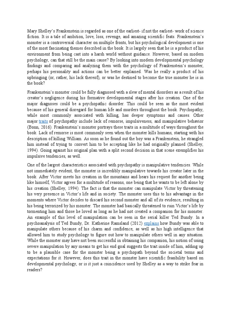 Psychology of Monster in Frankenstein | PDF | Psychopathy ...