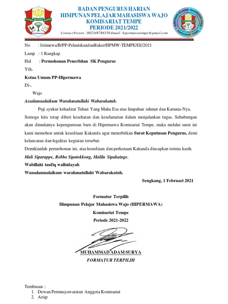 Surat Permohonan Penerbitan SK | PDF