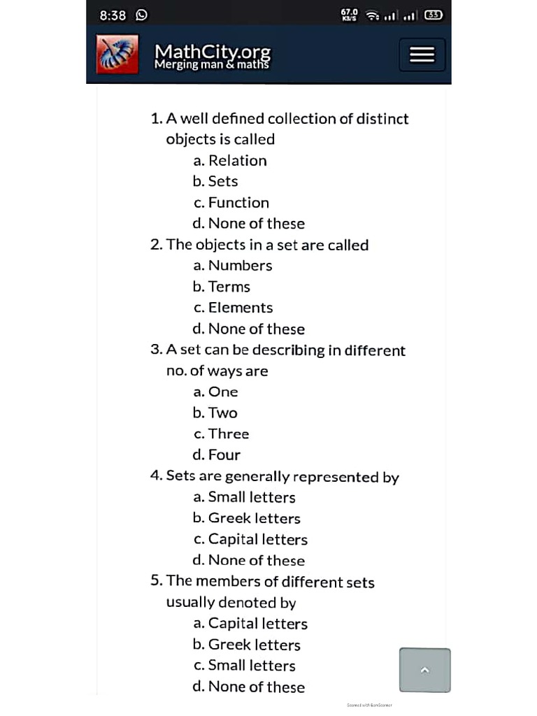 Set Theory MCQ's | PDF