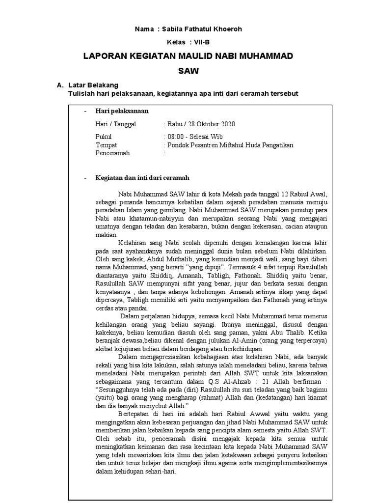 Format Kegiatan Maulidan Sabila | PDF