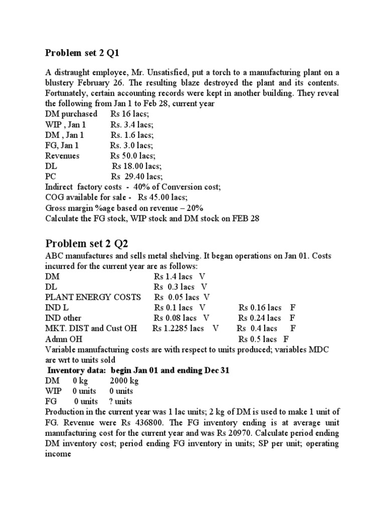 Problem Set 2 | PDF | Inventory | Management Accounting
